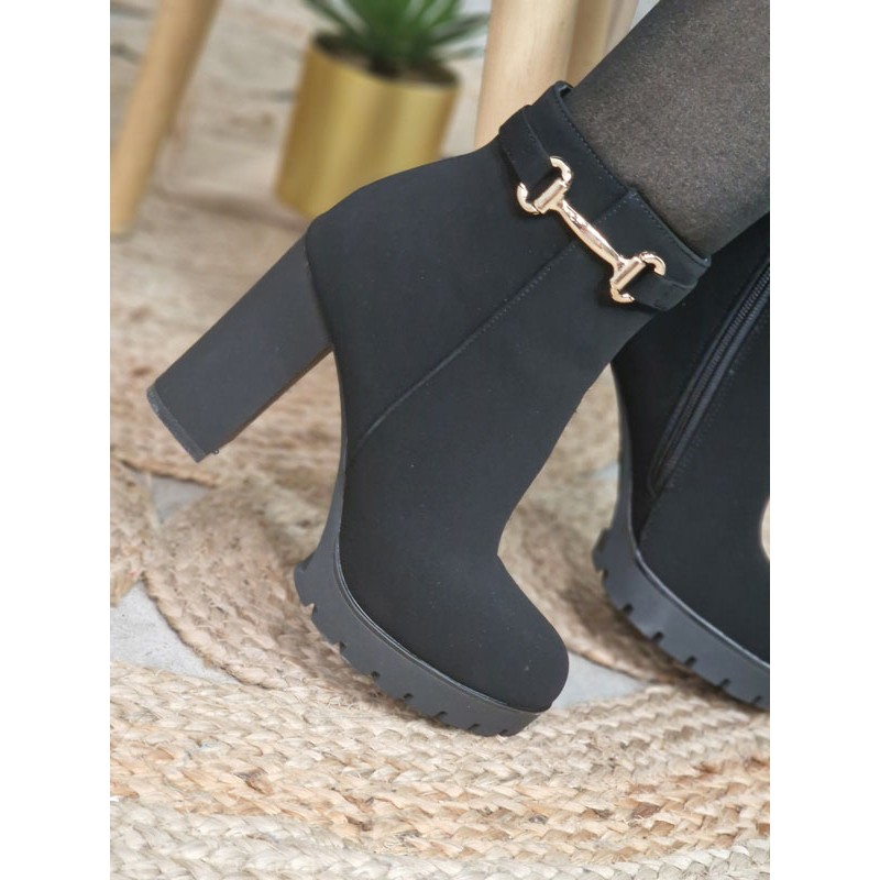 Bottines femme talon suédine Mona noires